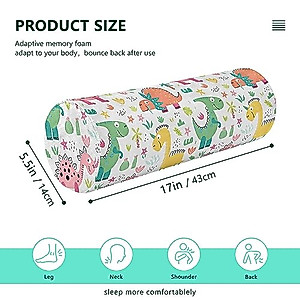 Vnurnrn Dinosaurs Neck Support Pillow Round Neck Roll Bolster Cylinder Pillow Cervical Pillows Arm Pillow for Leg Knee Back Head Support for Gifts Camp Study Work