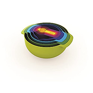 Joseph Joseph Nest 9 Plus, 9 Piece Compact Food Preparation Set with Mixing Bowls, Measuring cups, Sieve and Colander, MultiColor