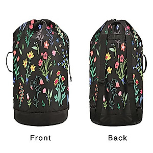 Kigai Wildflowers Travel Laundry Bag Waterproof Durable Large Laundry Backpack with Handles and Drawstring Closure Machine Washable Dirty Clothes Organizer Storage Bag Laundry Hamper