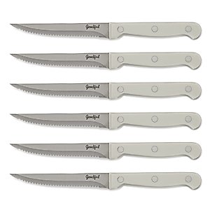 Goodful Premium Cutlery Steak Knife Set, High Carbon Stainless Steel, Full Tang, Triple Riveted Handles, 6-Piece, Cream