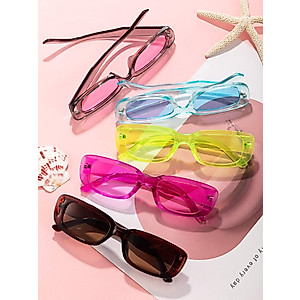 Frienda 10 Pairs Small Rectangle Sunglasses Women Retro Square Glasses 90s Vintage Sunglasses Trendy for Festival Party Decor