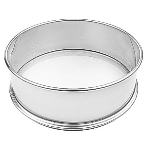 Vollum Stainless Steel Flour Sifter Fine Mesh Round Flour Sifter for Baking 8" Diameter x 2.5" High; Mesh-Hole Size 0.85mm