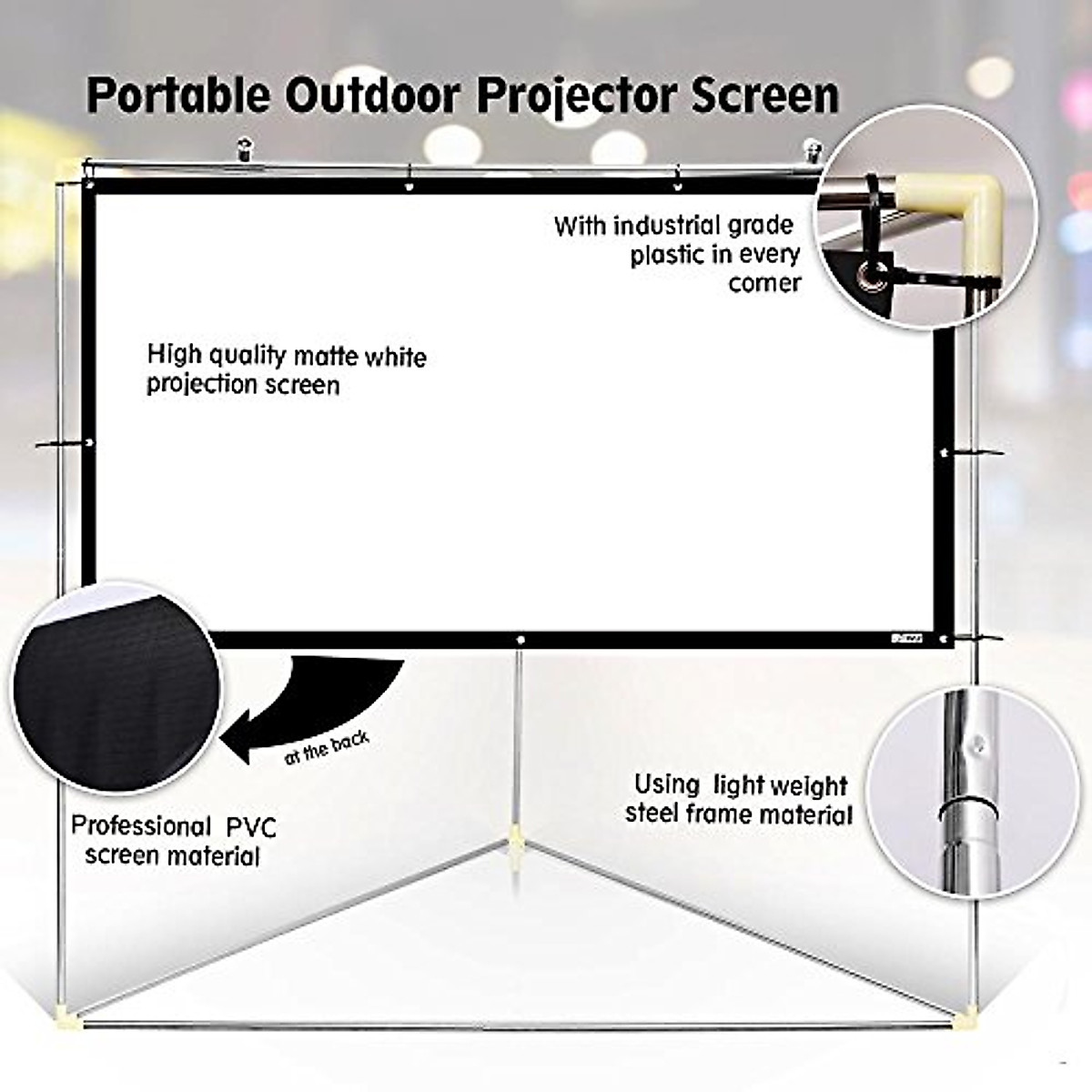 Pyle 100" Outdoor Portable Matt White Theater TV Projector Screen w/ Triangle Stand - 100 inch, 16:9, 1.15 Gain Full HD Projection for Movie / Cinema / Video / Film Showing Outside Home - PRJTPOTS101