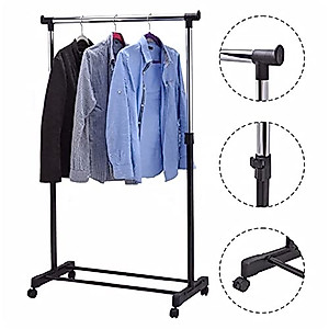EYHLKM Adjustable Rolling Clothes Hanger Coat Rack Floor Hanger Storage Wardrobe Clothing Drying Racks with Shoe Rack