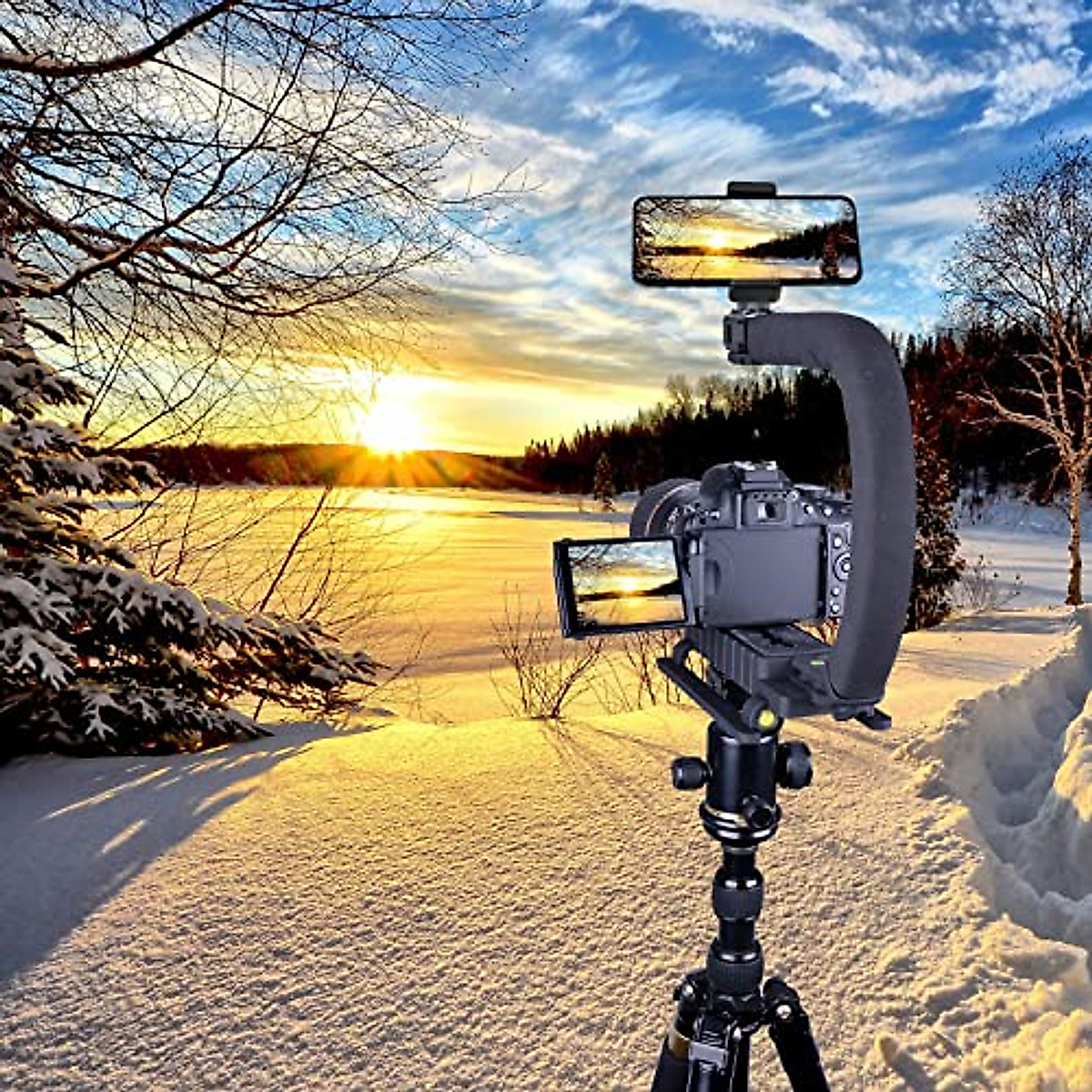 3-Shoe DSLR / Mirrorless/ Action Camera Camcorder Phone Stabilizer Expansion Cage Mount Moviemaking Holder Rig YouTube Tiktok Vlogging Video Kit Compatible with GoPro Canon Nikon Sony iPhone Android