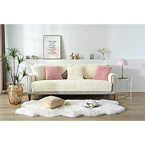 SINCERE Custom Size Plush Bay Window Seat Mats, Sofa Slipcovers, Area Rug Pads, Thickened Non-Slip Couch/Bench Seat Covers Indoor, Window Sill Tatami Rugs (Creamy-White, 28x71 inch)