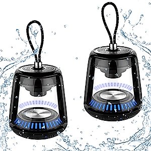 MEGATEK Dual Waterproof Portable Bluetooth Speakers, TWS Wireless Stereo Pairing, Cool LED Lights, 10 Watts Loud 360° HD Sound & Rich Bass, Small Speaker Set for Outdoor, Shower, & Pool (2-Pack)