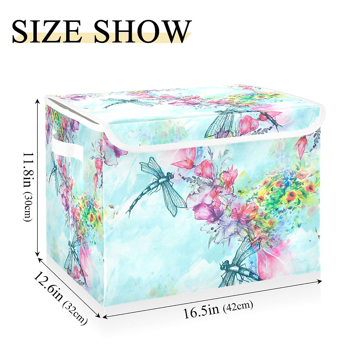 WELLDAY Flower Dragonfly Storage Baskets Foldable Cube Storage Bin with Lids and Handle, 16.5x12.6x11.8 In Storage Boxes for Toys, Shelves, Closet, Bedroom, Nursery