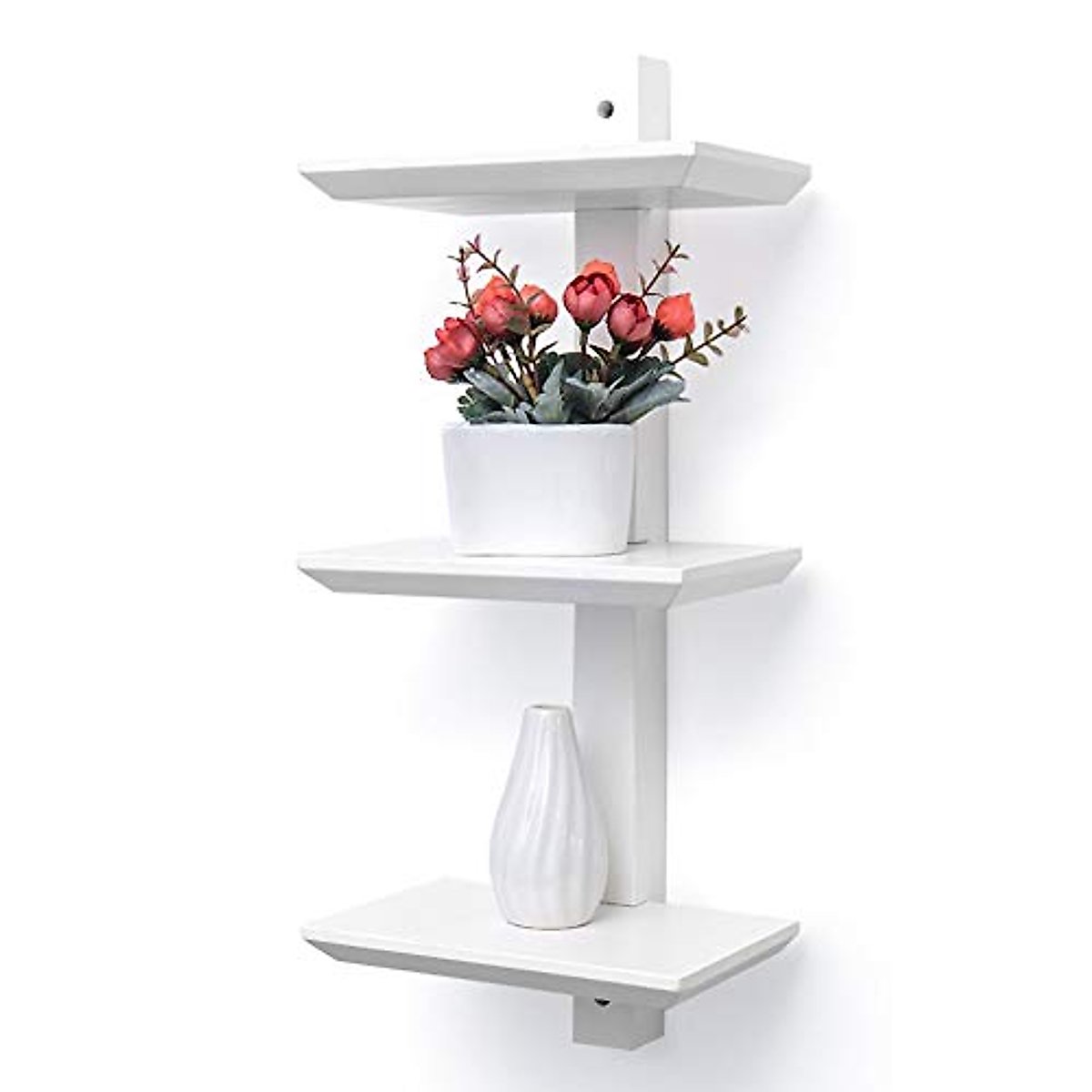 PIBM Stylish Simplicity Shelf Wall Mounted Floating Rack Wooden Solid Wood Storage Shelves Books Collection Display,3 Colors Avaliable,3 Layers / 4 Layers / 5 Layers, White , 20X66.2cm