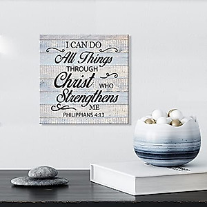 Lameila Bible Verse Sign Inspirational Wall Art Prints Canvas Painting Rustic I Can Do All Things Through Christ Who Strengthens Me Positive Print Country Home Decor 8" x 8"