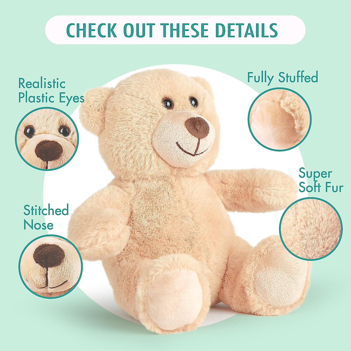 BenBen Teddy Bear Stuffed Animals, 8 inch Teddy Bear Bulk, 2 Pack Baby Bear Plush Toy for Baby Shower Decoration, Gift for Boys Girls, Girlfriend, Birthday