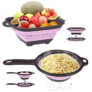 Collapsible Colander Set of 2 Kitchen Colander Strainer, Sink Colander Strainer -Food Colanders Strainers with Handles, Silicone Colanders to Strain your Pasta, Vegetables and Fruits