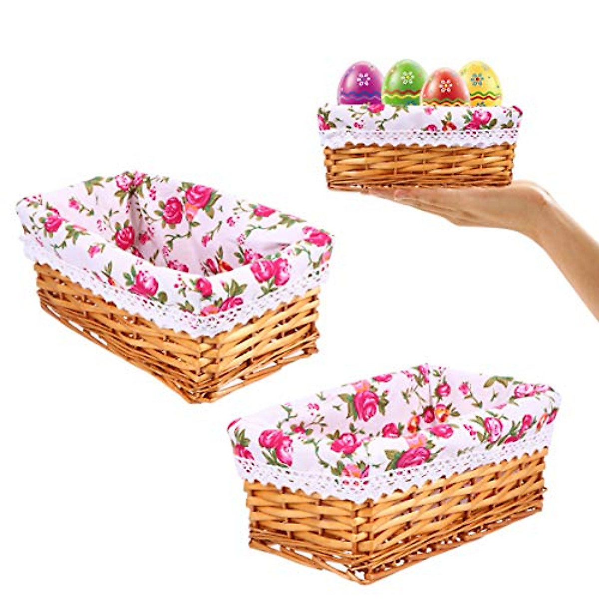 Hemoton Woven Basket Rattan Storage Bin Seagrass Wicker Basket with Floral Fabric Liner Dedsktop Sundries Container Weaving Jewelry Cutlery Organizer