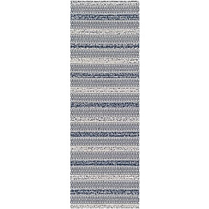 Mark&Day Area Rugs, 8x10 Stone Bohemian/Global Dark Blue Area Rug, Denim/Gray/White for Living Room, Bedroom or Kitchen (7'10" x 10'2")
