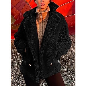PRETTYGARDEN Womens 2023 Winter Fashion Sherpa Coats Lapel Fleece Jacket Long Sleeve Pockets Faux Fur Dressy Fall Outfits (Black,Small)