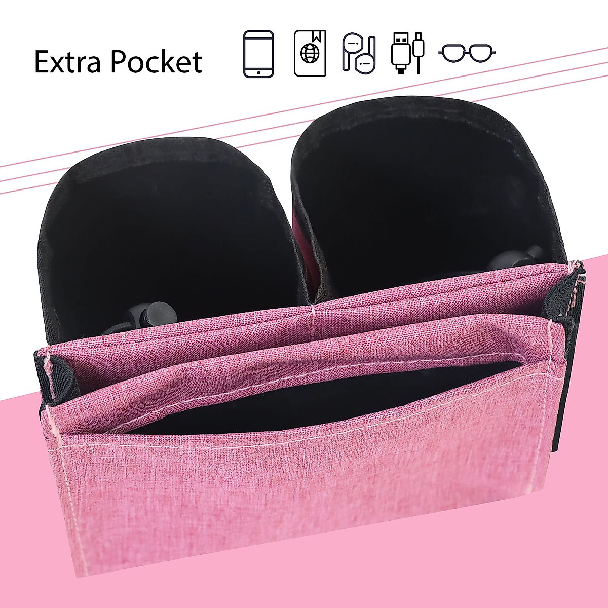 Luggage Cup Holder for Suitcase, qozabualy Hand Free Travel Bottles Carrier,Universal Suitcase Drink Holder - Hold Two Travel Mugs, Gifts for Flight Attendants Travel Essentials (Pink)