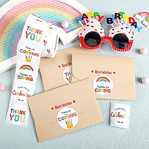 360 Pcs Thank You Labels Cute Art Stickers Rainbow Birthday Stickers Thank You for Coming Labels for Packaging Birthday Baby Shower Party