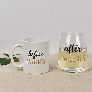 Gtmileo Before Patients, After Patients 11 oz Coffee Mug and 15 oz Stemless Wine Glass Set for Nurse, Doctor, Dentist, Dental, Physician, Hygienist