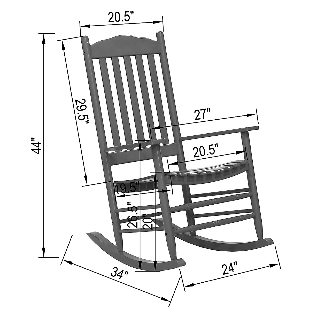 D&F Design Outdoor Rocking Rocker, Wood Rocking Chair with High Back and Curved Seat, UV Treated (Red), Outdoor and Indoor use