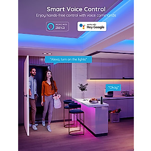 Govee Smart WiFi LED Strip Lights , 50ft RGB LED Lights Work with Alexa and Google Assistant, Color Changing Light Strip, Music Sync, App Controlled LED Lights for Bedroom and Gaming, Easy to Install