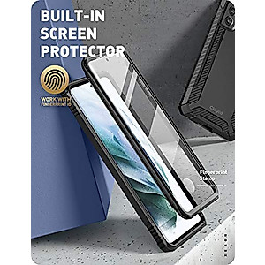 Clayco Xenon Case for Samsung Galaxy S21 FE 5G, [Built-in Screen Protector] Full-Body Rugged Cover Compatible with Fingerprint Reader, 6.4 inch 2022 Release (Black)