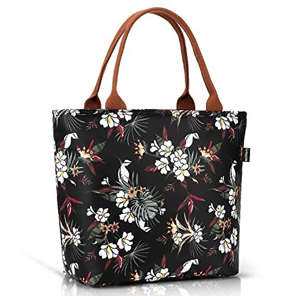 Gloppie Lunch Bag Women Insulated Lunch Box Tote Bag Leakproof Lunch Cooler Meal Prep Tote Purse Lunch Kit Teen Girls Lunch Bags Loncheras para mujer Beach Work 9L White Flower