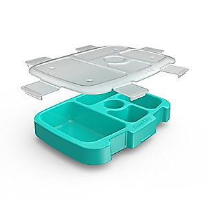 Bentgo Kids Brights Tray (Aqua) with Transparent Cover - Reusable, BPA-Free, 5-Compartment Meal Prep Container with Built-In Portion Control for Healthy At-Home Meals and On-the-Go Lunches