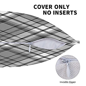 ChangQingArt Plaid Pillow Covers 16x16 Inch, Black and White Plaid Plaid Black Diagonal Fabric Green Scottish Double Sided Decorative Pillows Cases Throw Pillows Covers