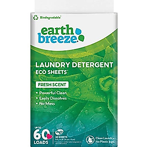 Earth Breeze Laundry Detergent Sheets - Fresh Scent - No Plastic Jug (60 Loads) 30 Sheets, Liquidless Technology…