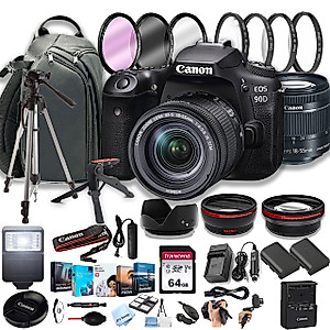 Canon EOS 90D DSLR Camera w/EF-S 18-55mm F/4-5.6 STM Zoom Lens + 100S Sling Backpack + 64GB Memory Cards, Professional Photo Bundle (40pc Bundle)
