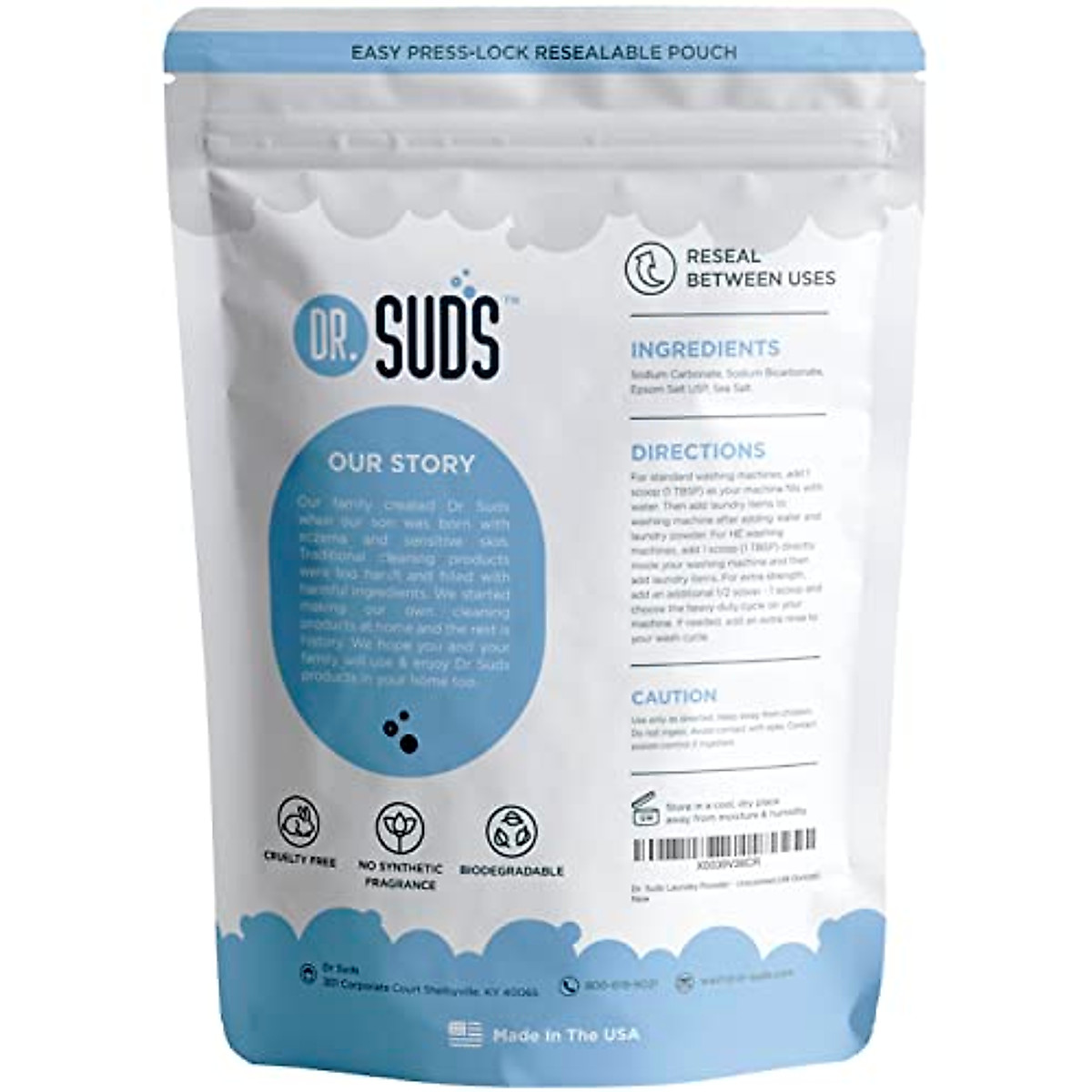 New Dr Suds Natural Laundry Detergent Powder 100+ Loads Unscented Made With Natural Earth Ingredients