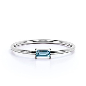 PB Collection Stacking Ring with Blue Aquamarine Baguette | Single Baguette Ring | Engagement Ring | Stacking Ring |March Birthstone Ring | Jewelry Gift for Women 11