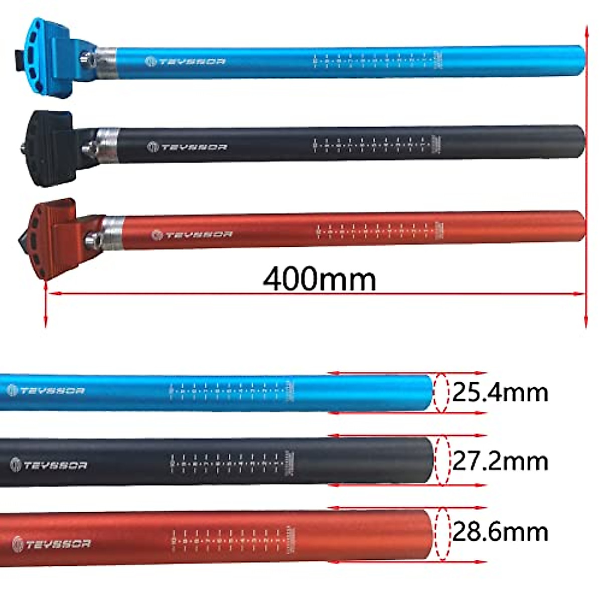 Teyssor Bicycle Seat Post 25.4/27.2/28.6/30.9/31.6mm Bike Seatpost 400mm Adjustable for MTB BMX Road Bike Mountain Bikes