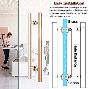 Shower Glass Sliding Door Pull Handle Companion Set,Stainless Steel Gate Push for n Door,Entry Door & Interior Exterior Door (Color : Rose Gold,Size : Long 60cm/23.6 inch)