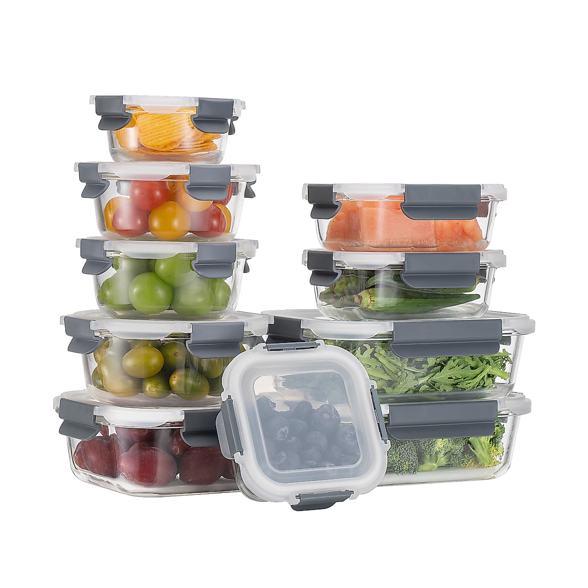 GC GENICOOK [10-Pack] Glass Meal Prep Containers with Lids, Food Storage Containers with Snap Locking Lids, Airtight Lunch Containers, Microwave, Oven, Freezer and Dishwasher