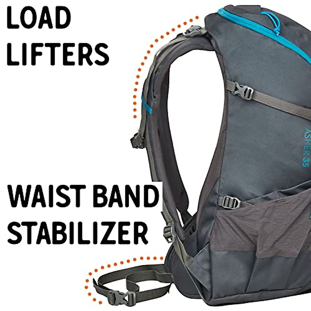 Kelty Asher Day Hiking Pack, 18-85 Liter Capacity, Hiking, Backpacking, Travel Pack, Internal Frame 2023 Model (35L Beluga)