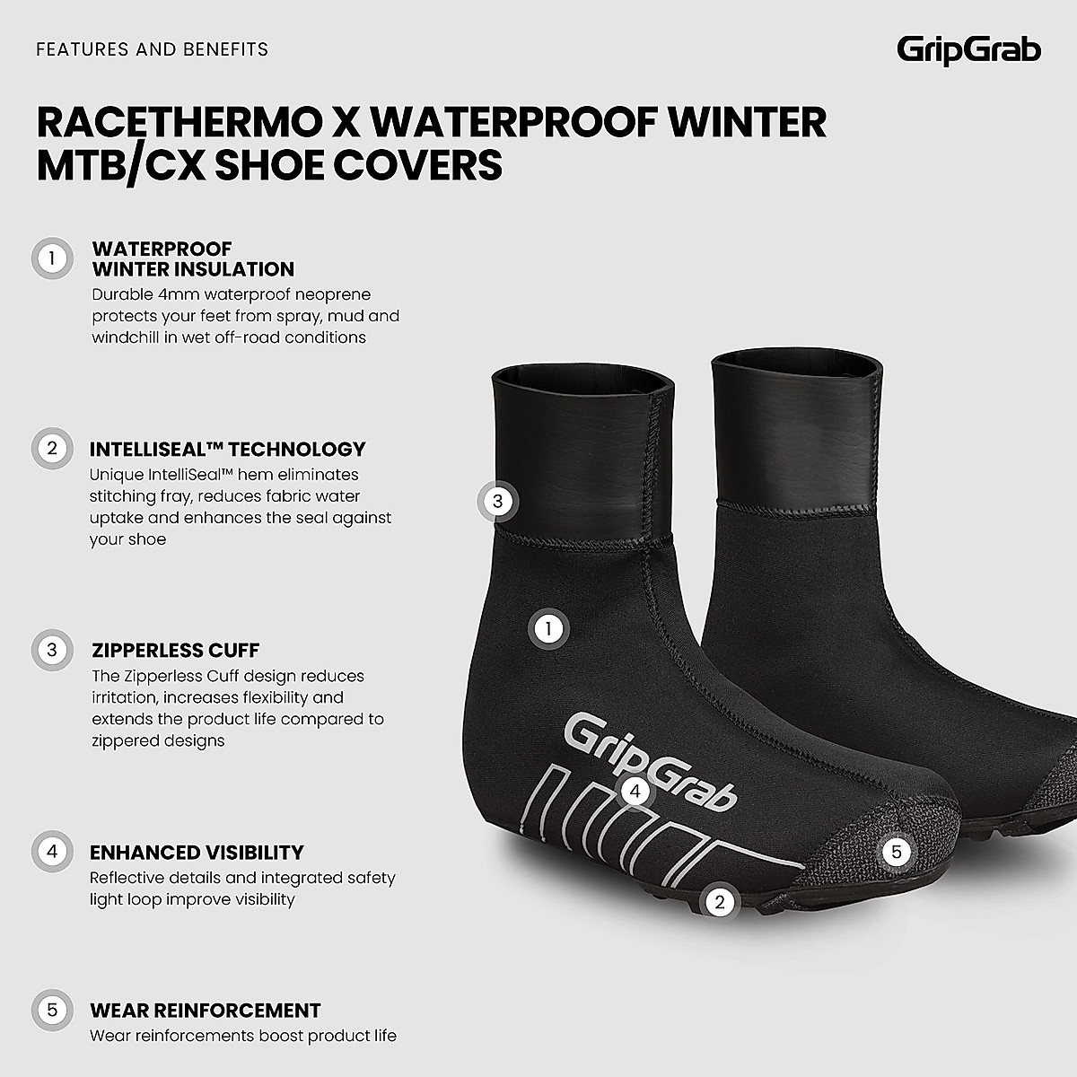 GripGrab RaceThermo X Waterproof Winter Gravel MTB Cycling Shoe Covers Neoprene Offroad Cold Weather Biking Overshoes