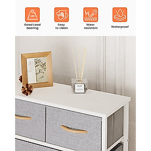 Pellebant Dresser for Bedroom with 7 Drawers, Tall Dresser Vertical Storage Tower, Sturdy Metal Frame, Fabric Storage Bins with Wooden Handle, Wooden Top, Organizer Unit for Closet/Hallway, Light Grey