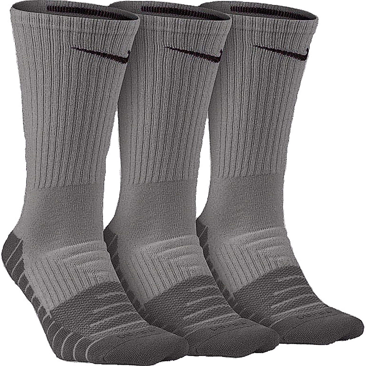 NIKE MENS 3PPK DRI FIT FLY CREW SOCKS (X-Large (12-15)), Heather/Cloud Blakc/Grey