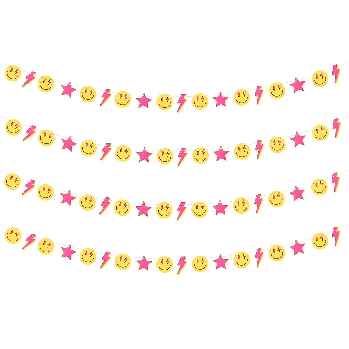 AsodSway Preppy Garland Party Decorations - 4P Christmas Preppy Smile Face Lighting Star Garland College Room Decor Xmas Theme Dorm Classroom Decorations, Trendy Style Sweet Room Decor for Teen Girls