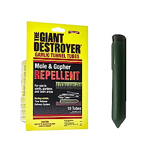 The Giant Destroyer Garlic Tunnel Tubes Repels Moles, Gophers, Skunks and Other Burrowing Rodents in Yards, Gardens & Lawn Areas, 10-12 Months, Highly Concentrated Garlic Oil (120 Tubes)