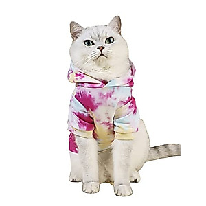 QWINEE Tie Dye Dog Hoodie Dog Sweatshirt Cat Shirt Apparel Dog Clothes for Puppy Kitten Cat Small Dogs Pink and Blue X-Small