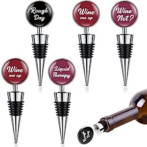 Set of 5 Funny Wine Stopper Wine Bottle Stopper Wine Gifts Accessories for Women Men Beer Beverage Wine Outlet Cap with Funny Sayings for Gifts Bar Holiday Party Wedding (Classic Color)