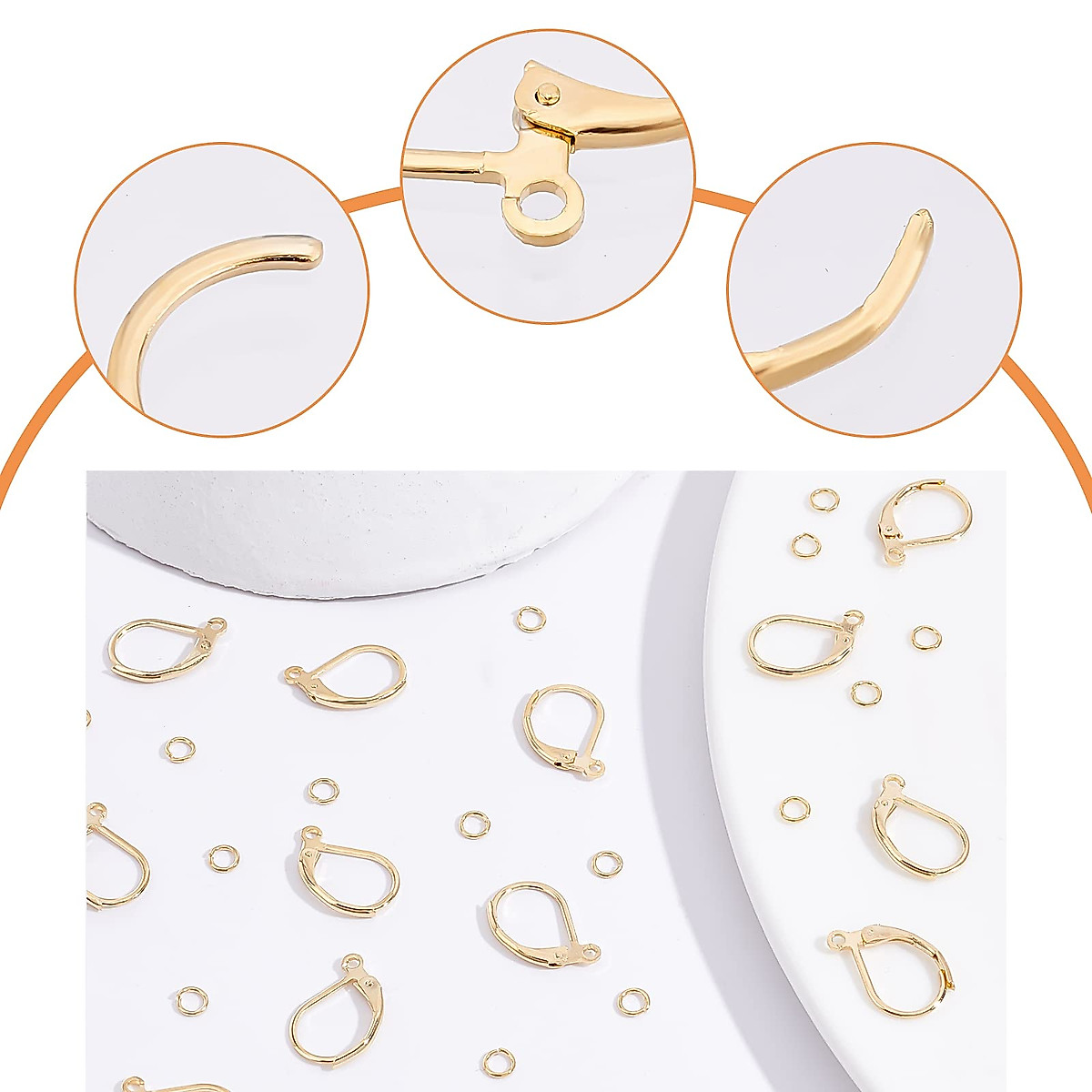 Beebeecraft 1 Box 20Pcs Leverback Earring Findings 18K Gold Plated French Earring Hooks 15.6x10mm Ear Wire Clip Earring Connector with 20Pcs Open Jump Rings for Jewelry Making