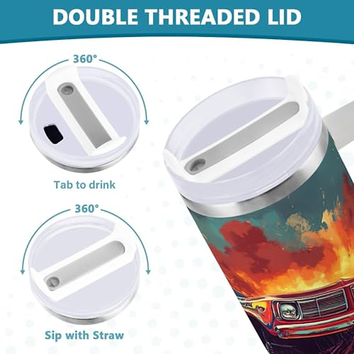 RPLIFE Monster Truck Stainless Steel Mug, Insulated Cup with Straw, Tumbler for Men