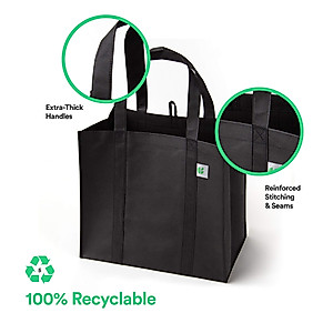 Reusable Grocery Bags (5 Pack, Black) - Hold 40+ lbs - Extra Large & Super Strong, Heavy Duty Shopping Bags – Grocery Tote Bag with Reinforced Handles & Thick Plastic Bottom for Strength