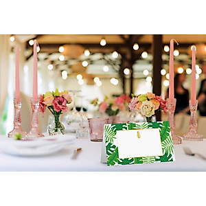 Table Place Card, Tropical Hawaiian Themed Tent Style Cards, Pack of 25 Half-Fold Reception Place Cards, Perfect for Hawaiian Luau Party, Wedding, Bridal & Baby Shower, Birthday A32