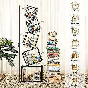 Asuli Bookshelf, 5-Tier Bookshelves, 67" Tall Black Bookshelf, Book Shelf, Bookcase, Modern Book Storage, Storage Shelves for CDs/Books/Home Decor, Display Shelf