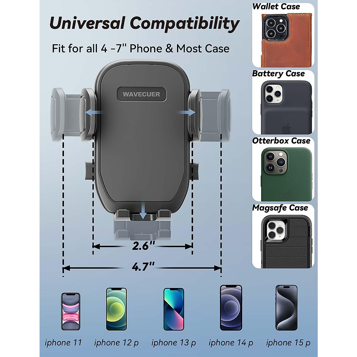 WAVECUER Cup Holder Phone Mount for Car, Phone Cup Holder for Car iPhone with Expandable Base, Compatible with iPhone Samsung All Phones (1 Pack)