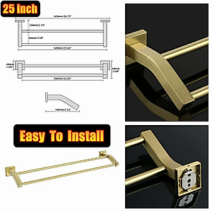 Alise Bath Double Towel Bars Towel Racks for Bathroom Lavatory,Wall Mount Towel Holder Heavy Duty SUS304 Stainless Steel Towel Hanger Towel Rail,Brushed Gold Finish,24 Inch